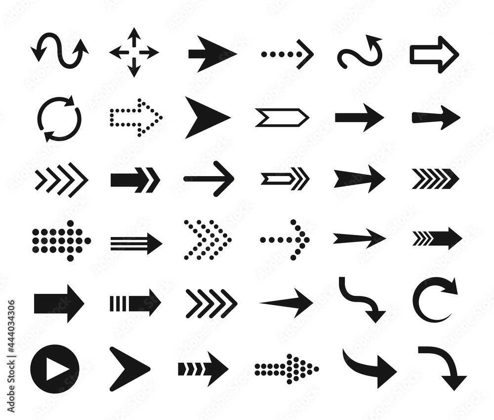 Arrow icon. Arrows pictograms, buttons, web cursors, pointers. Up, down ...