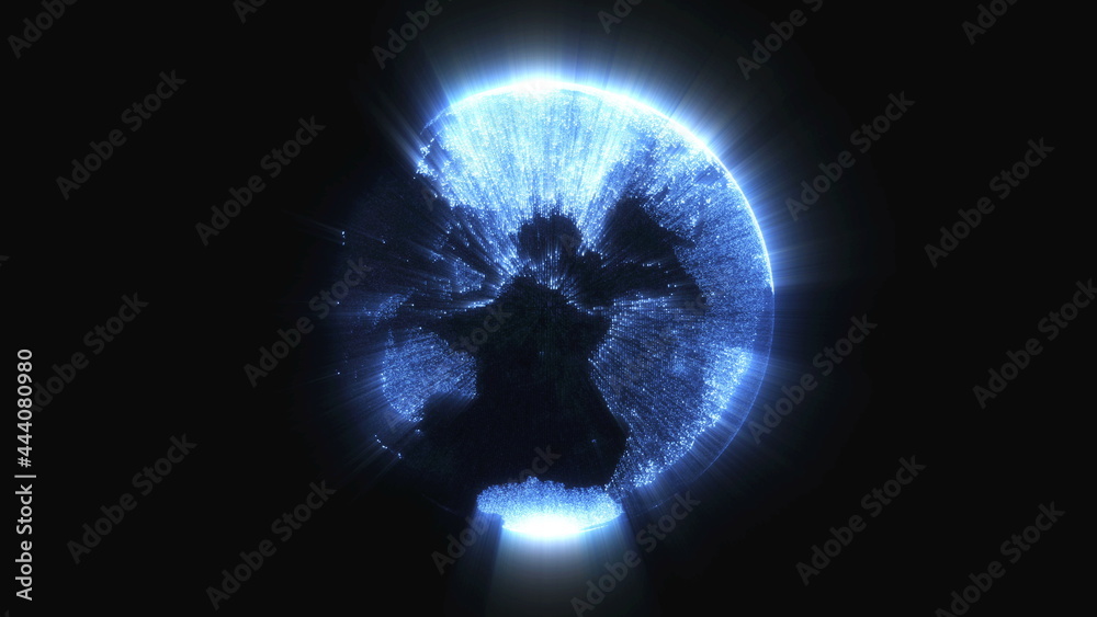 Futuristic digital Earth globe with lighting in the dark empty space ...