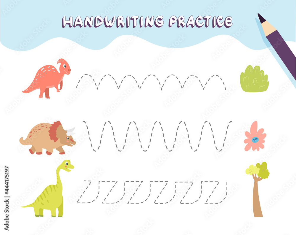 Handwriting practice for preschool children. Tracing lines with ...