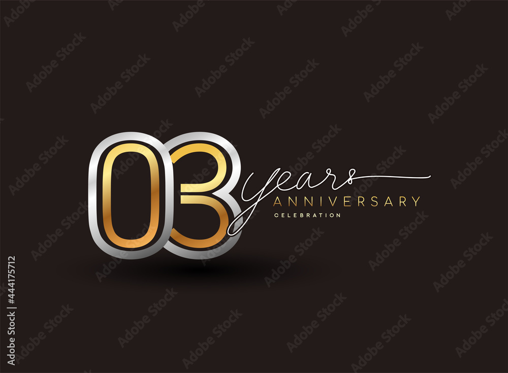 3rd years anniversary logotype with multiple line silver and golden ...