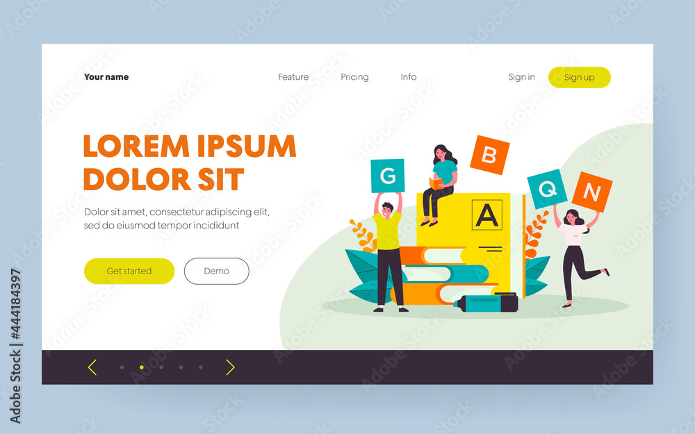 Tiny people near dictionary learning language flat vector illustration ...