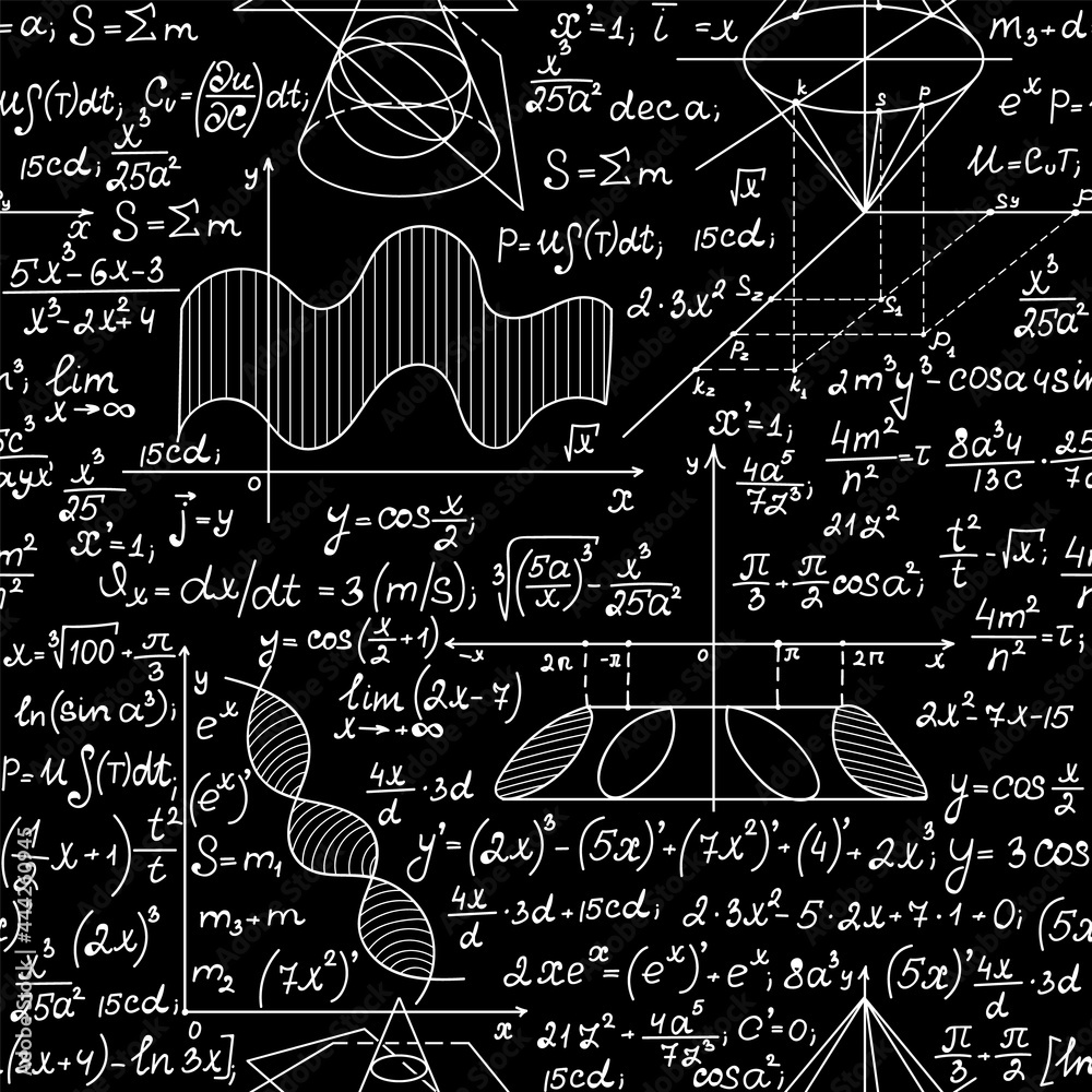 Mathematical scientific vector seamless pattern with equations, formulas and calculations. You ...