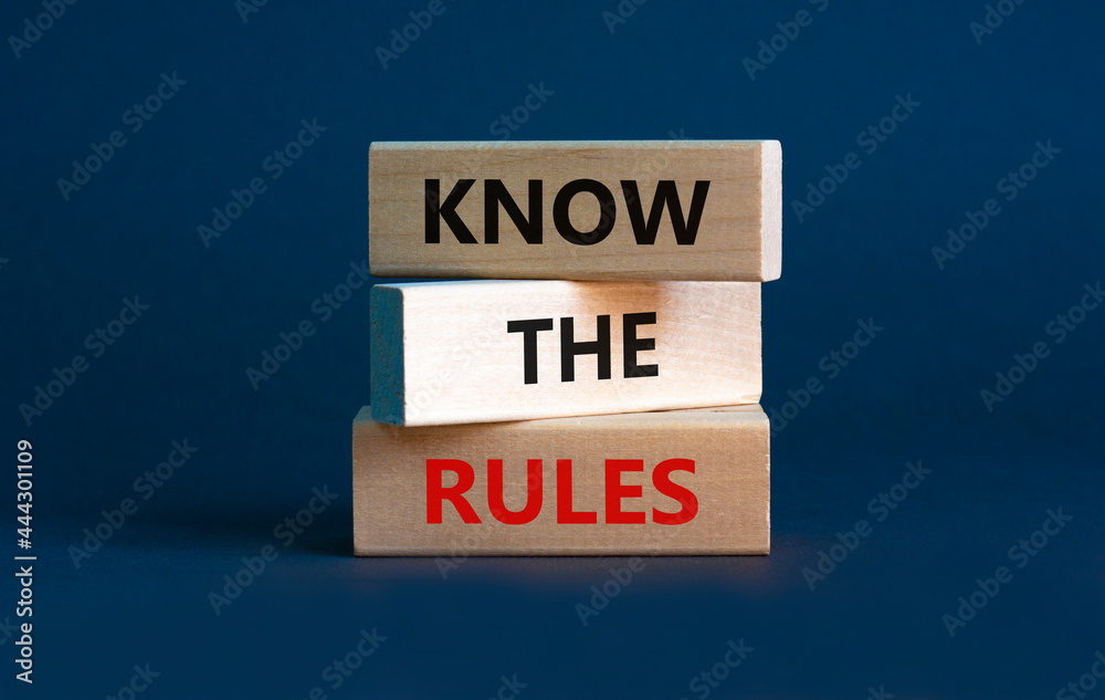 Know the rules symbol. Wooden blocks with words 'know the rules' on ...
