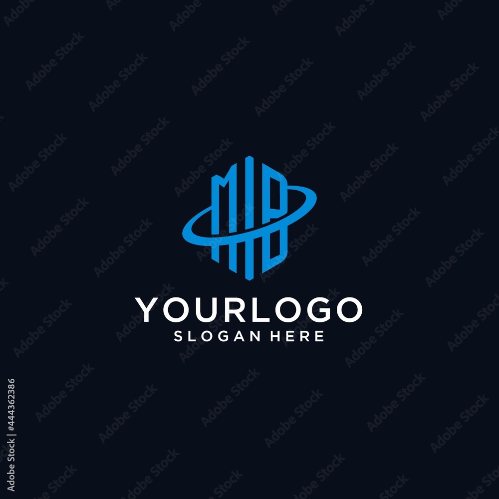MB initial monogram logo with hexagonal shape and swoosh design Stock ...