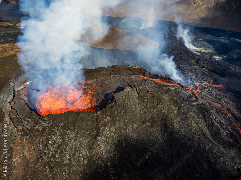 Foto de Stock Air photo of Fagradalsfjall crater, Volcanic eruption at ...