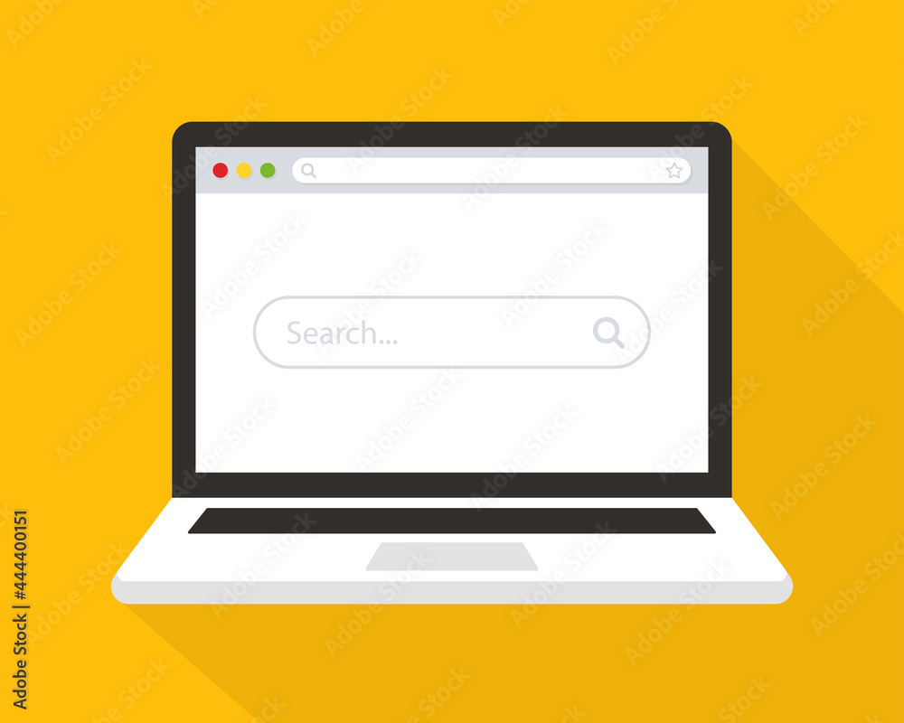 Laptop with blank internet browser window and search bar. Web browser ...
