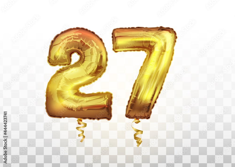 Vector realistic isolated golden balloon number of 27 for invitation ...