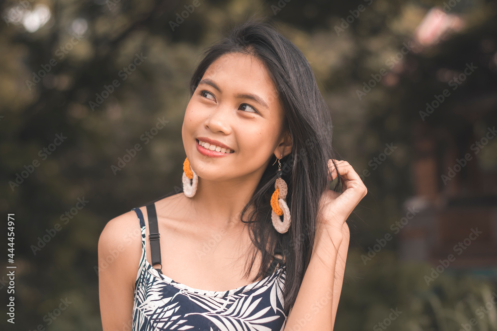 A Cute Young Petite Filipina Poses Candidly Outdoor Casual Scene
