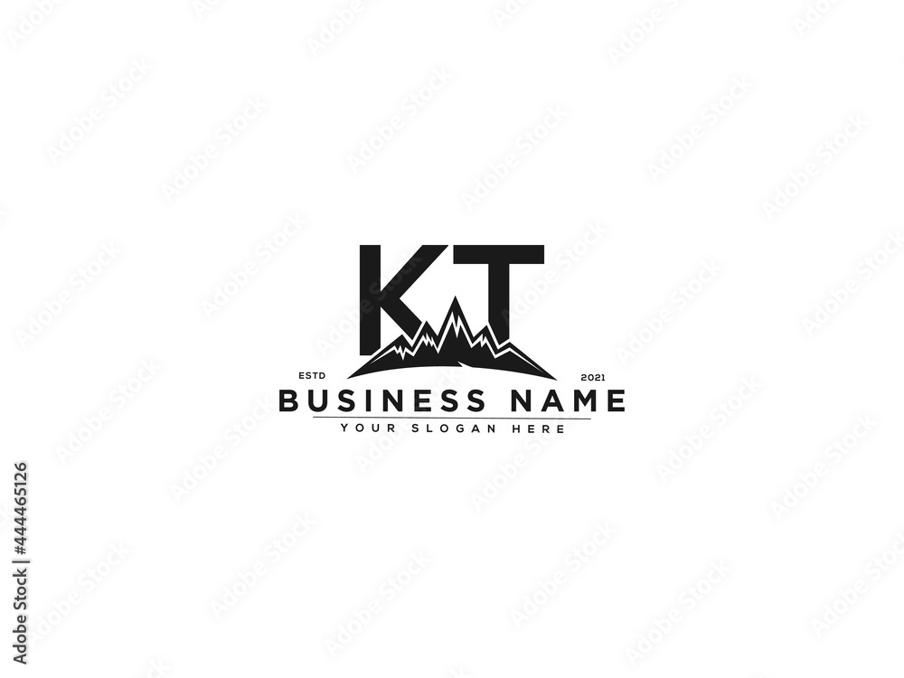 Letter KT Logo, line art kt mountain logo icon vector for river forest ...