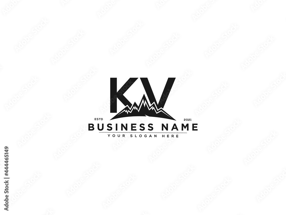 Letter KV Logo, line art kv mountain logo icon vector for river forest ...
