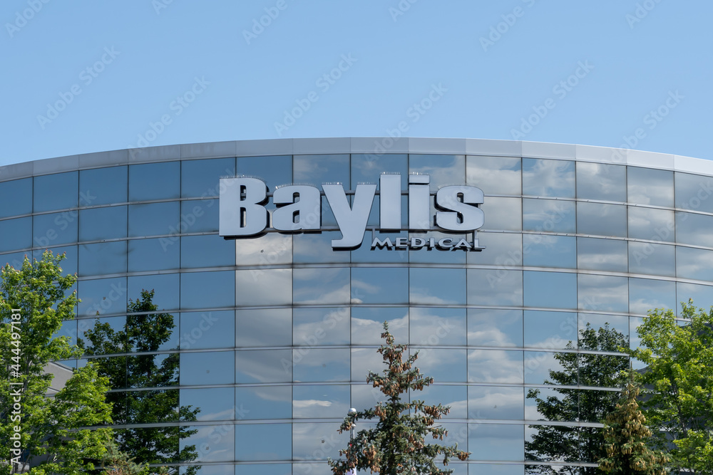 Mississauga, On, Canada- July 10, 2021: Close up of Baylis sign on ...