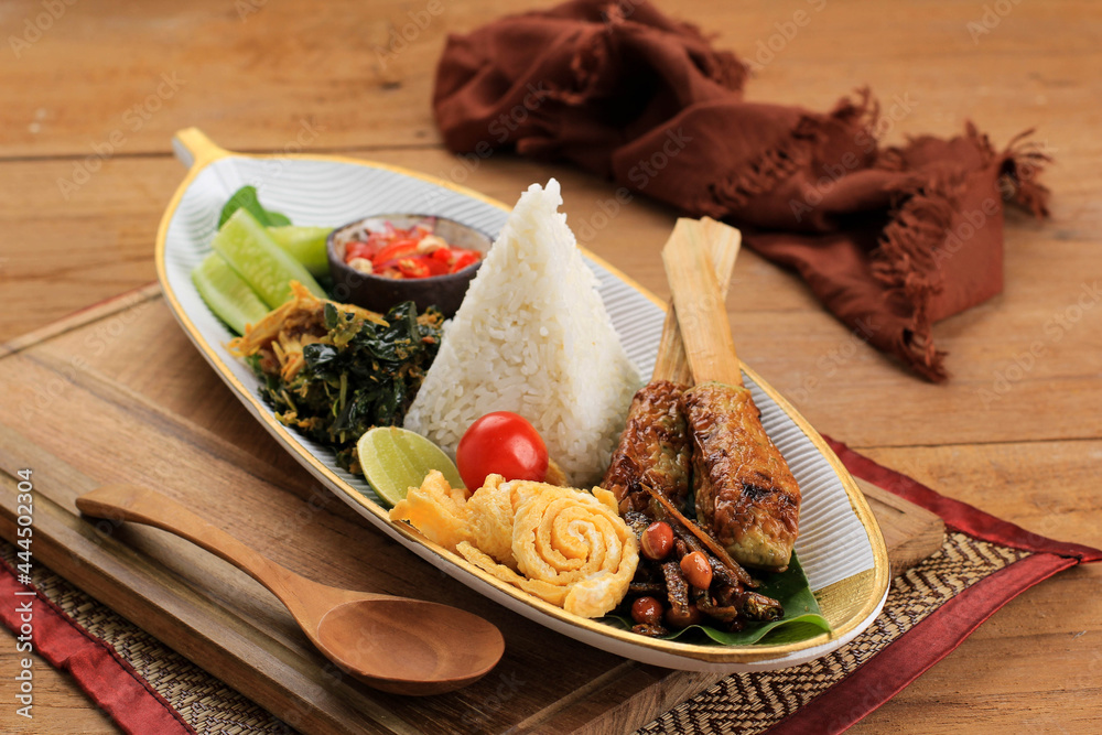 Nasi Campur Bali. Popular Balinese Meal of Rice with Various Side Dish ...