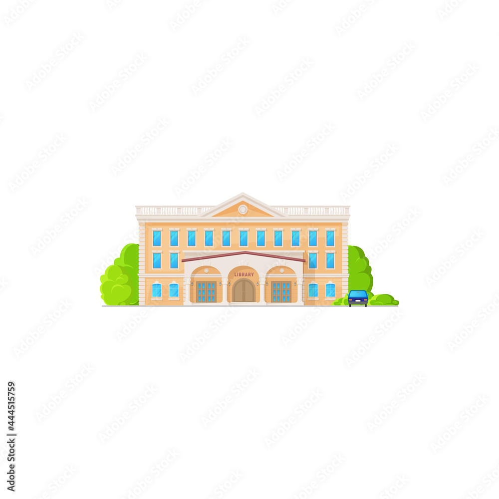 Library building icon of exterior, flat cartoon vector architecture ...