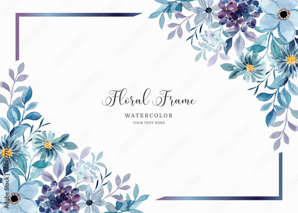 Watercolor blue purple floral frame background Stock Vector | Adobe Stock