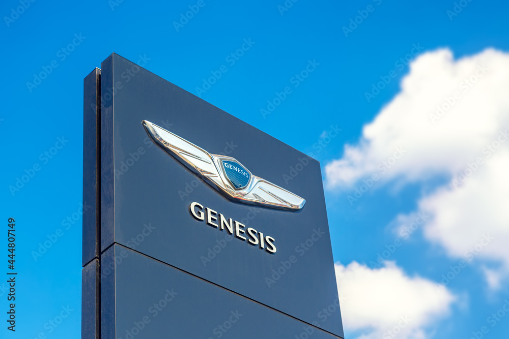Moscow, Russia - July, 2021: Genesis automobile dealership Sign against ...
