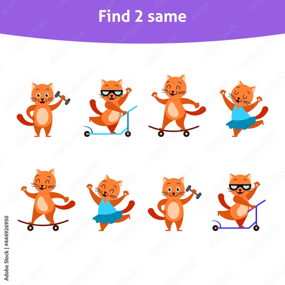 Educational game for children. Find two same. Ginger cat activity ...