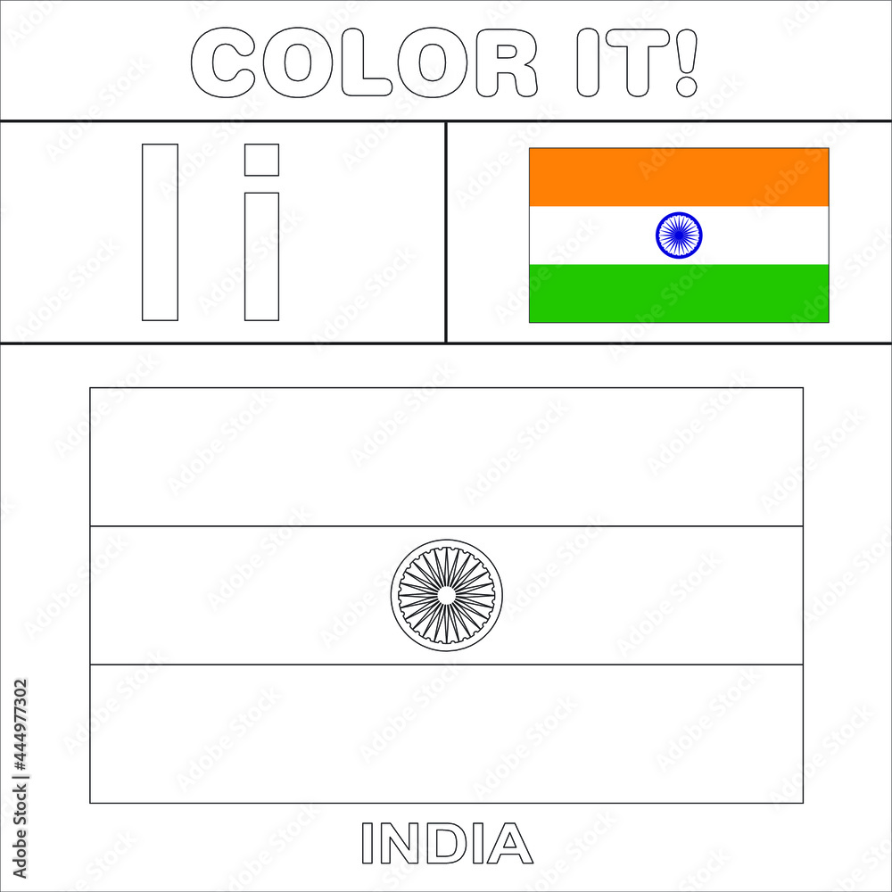 India Flag Coloring Page For Kids Stock Vector | Adobe Stock