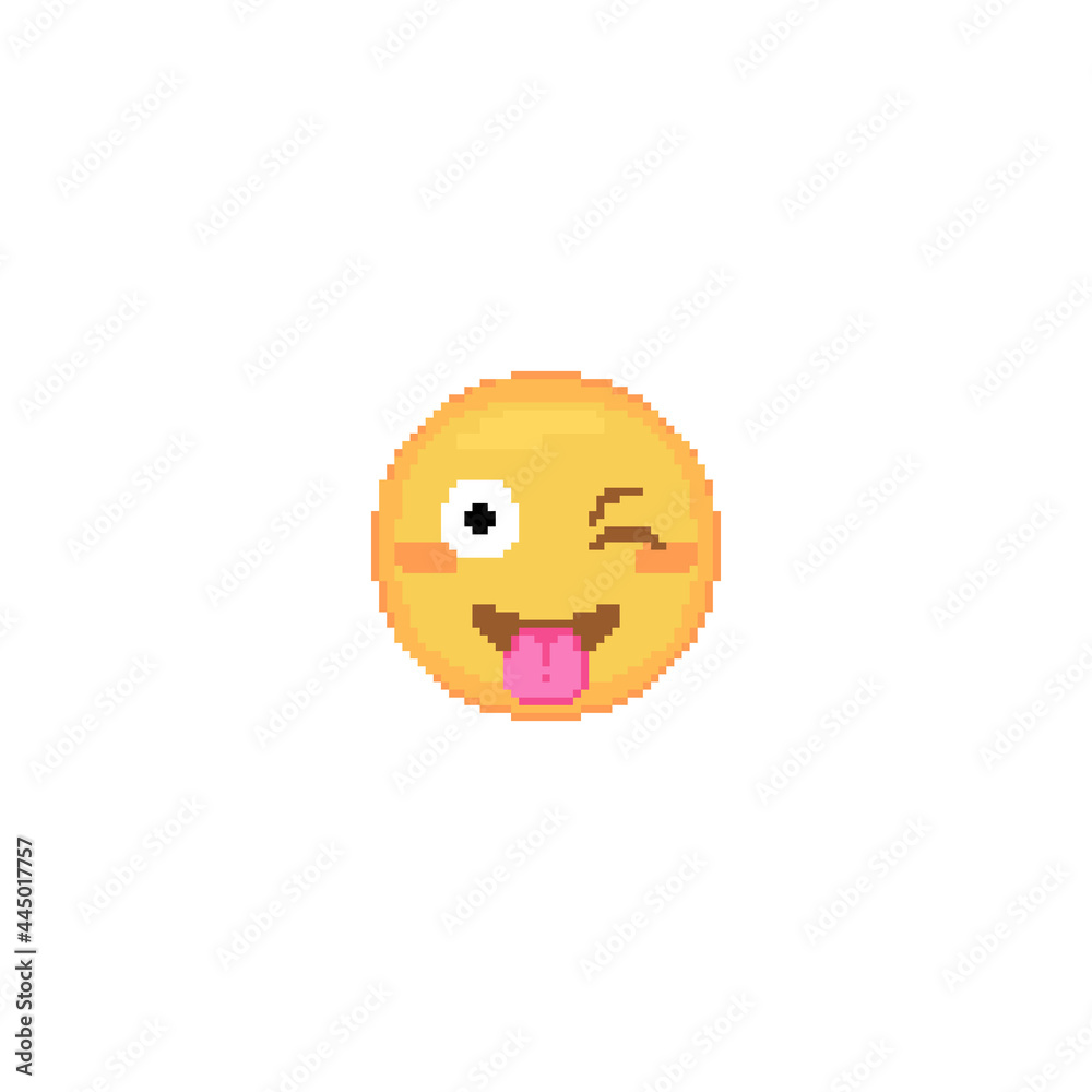 Pixel art Winking Emoji face with tongue icon. Vector cute pixel joking ...