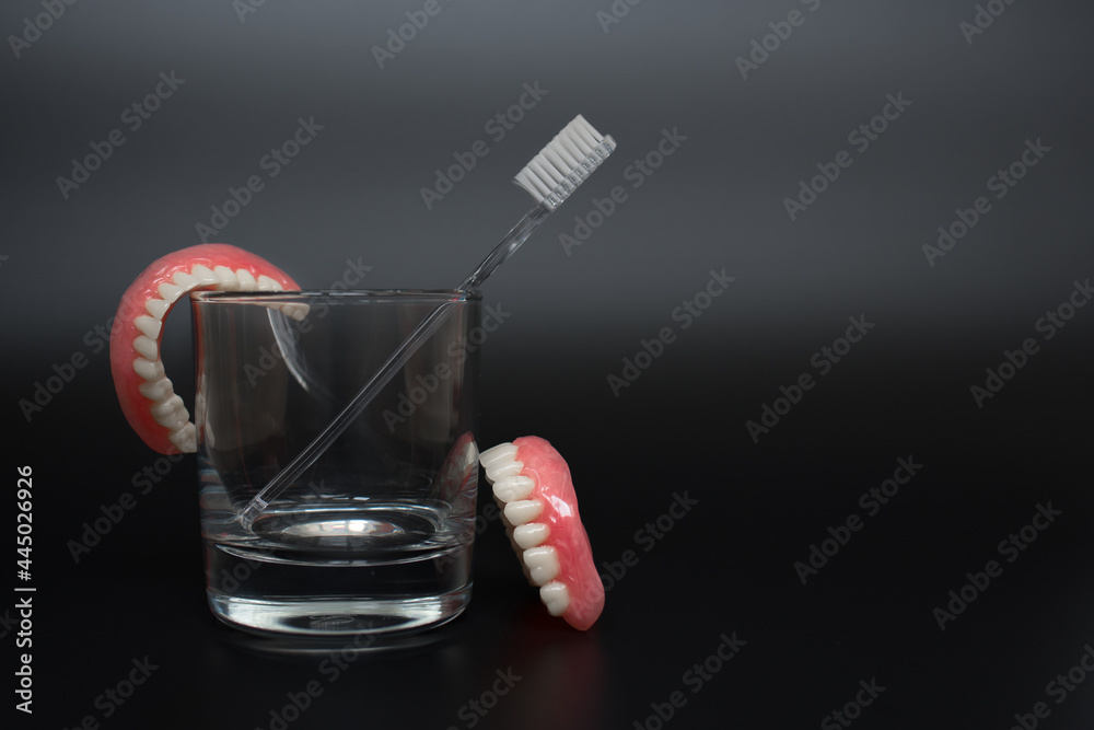 Full removable plastic denture of the jaws. Two acrylic dentures ...