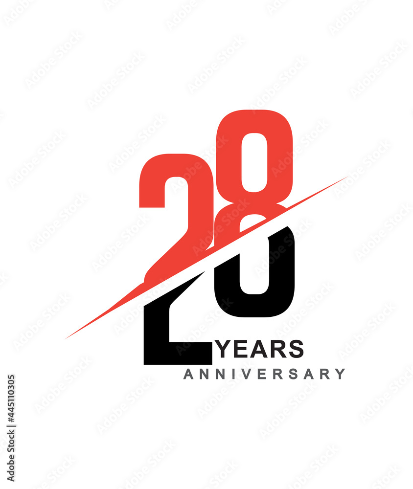 28th anniversary logo red and black swoosh design isolated on white ...