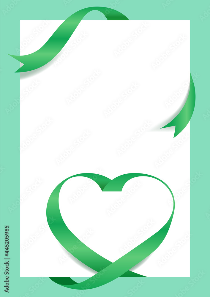 Green Ribbon Heart Shape Mock-Up for A4 size Banner Valentine's Day ...