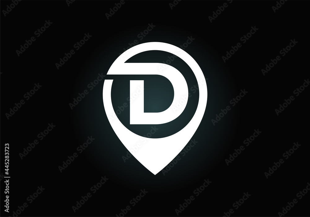 Initial D monogram letter alphabet with location icon pin sign. Font ...