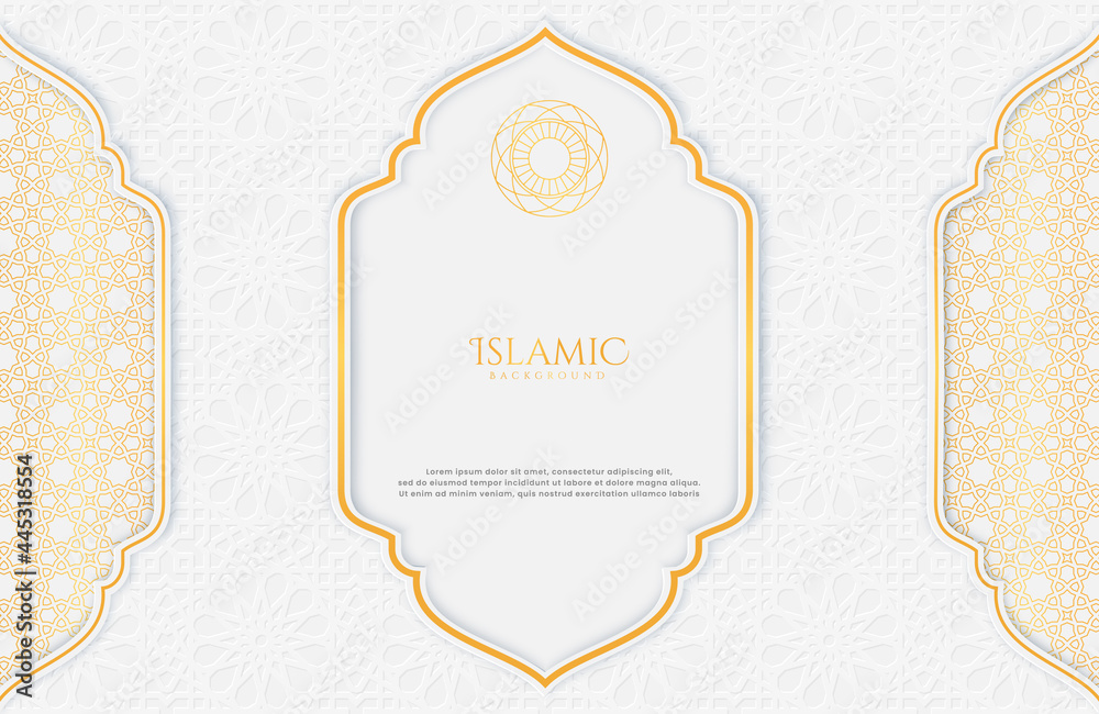 Elegant Islamic white and golden luxury background with decorative ...
