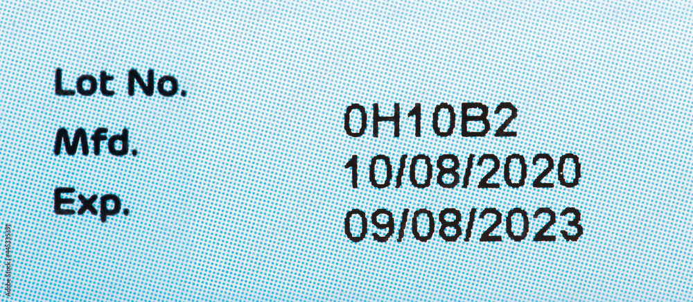 Instruction of lot number, manufacturing date, and expiry date label of ...