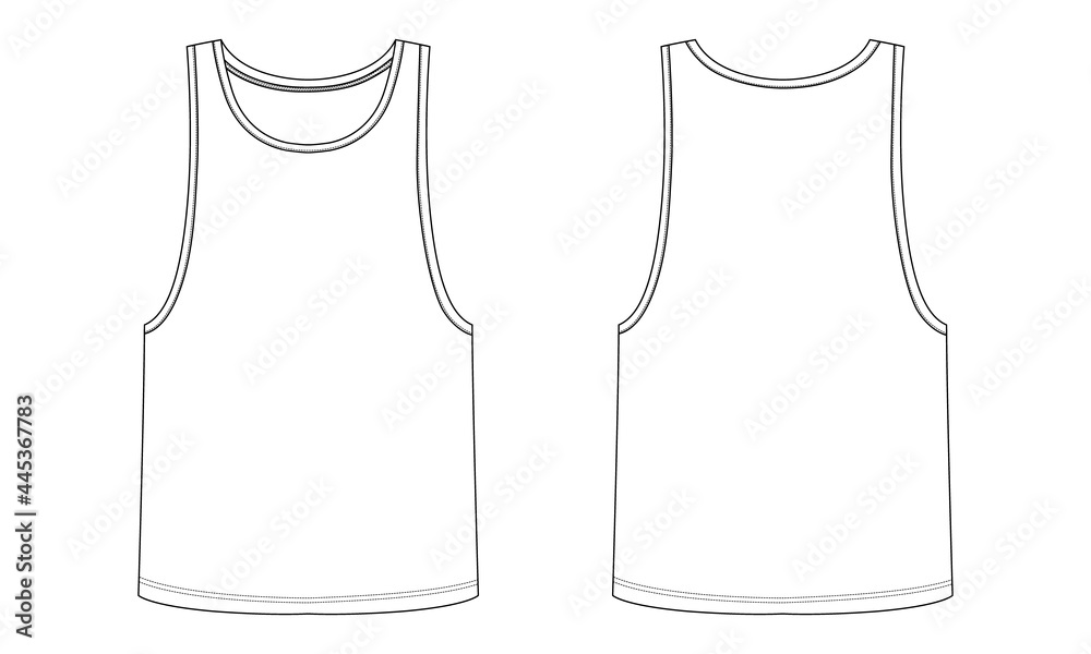Tank top Overall technical sketch template front and back view isolated ...