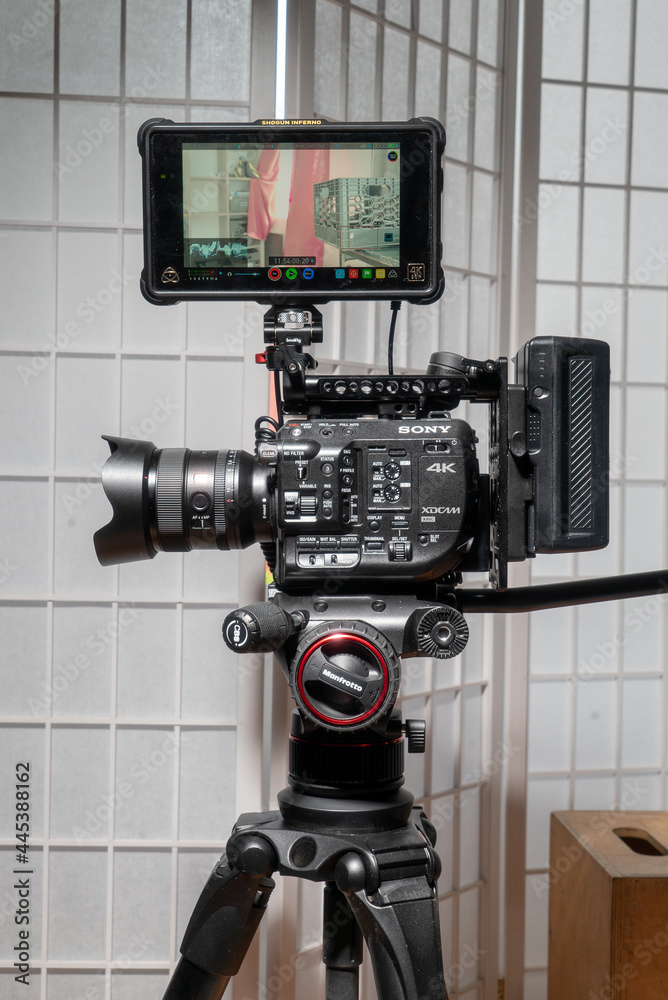 Portrait view of a studio camera rig, setup in a tv commercial filming ...