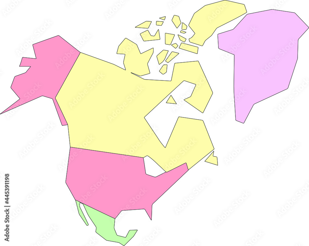 Vector map of North America to study, colorful with outline Stock ...