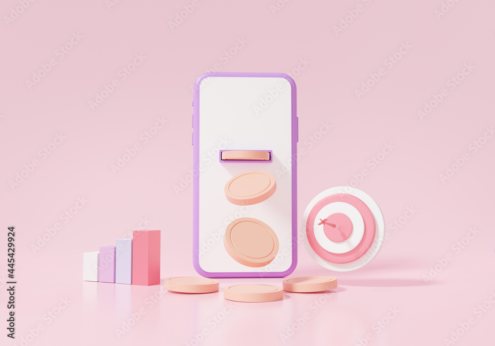 3D rendering Online payments money on schedule transaction target ...