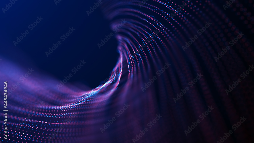 Abstract particle vortex. Futuristic dynamic wave moving in space ...