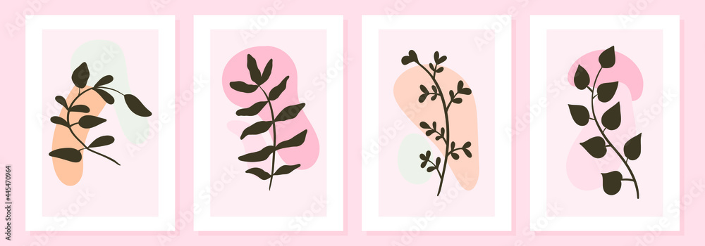 Set of simple vector art posters in white frame. Doodle line art ...