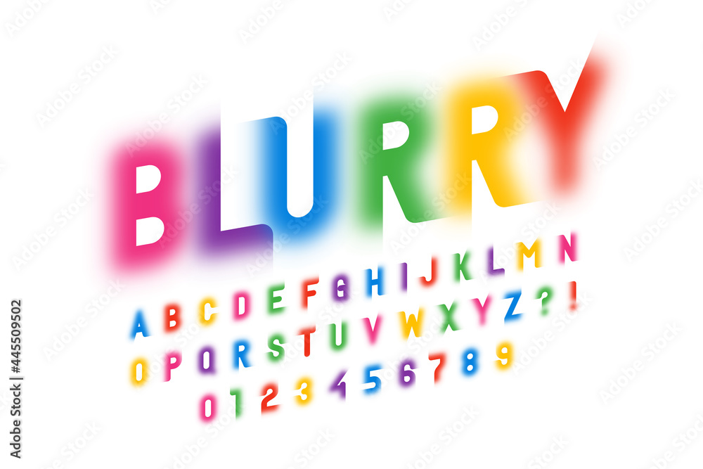 Colorful blurry style font, alphabet letters and numbers vector ...