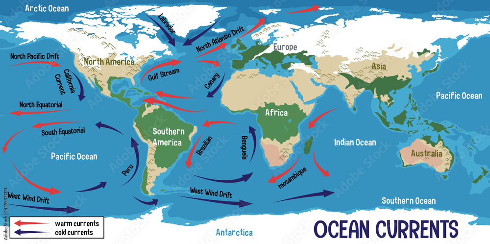 Ocean currents on world map background Stock Vector | Adobe Stock