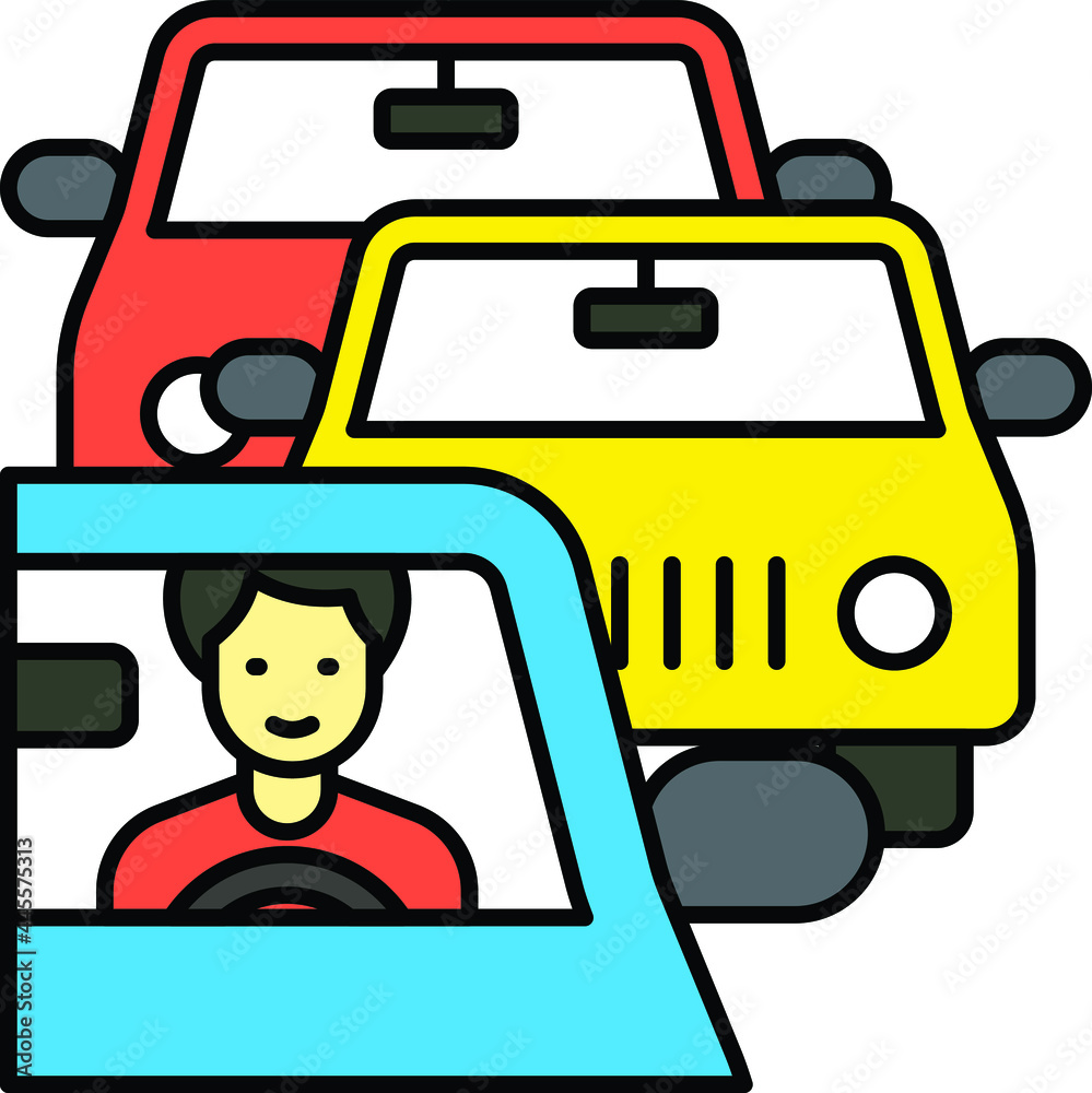 Man Stuck in Traffic Concept, Businessman Driving His Car To Office ...