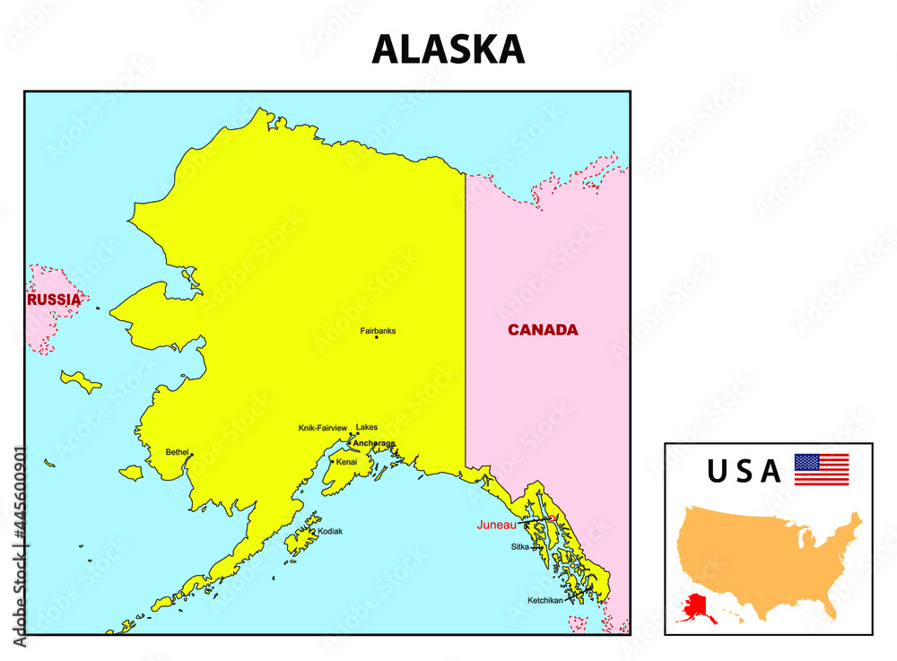 Alaska Map. State and district map of Alaska. Administrative and ...
