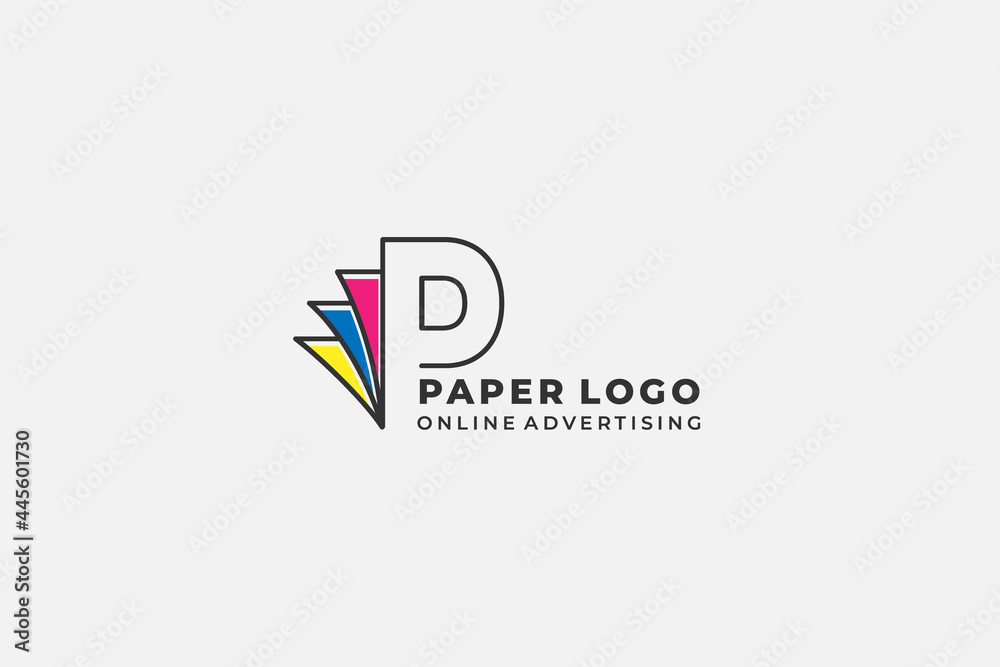 Initial letter P with open book for bookstore, book company, publisher ...