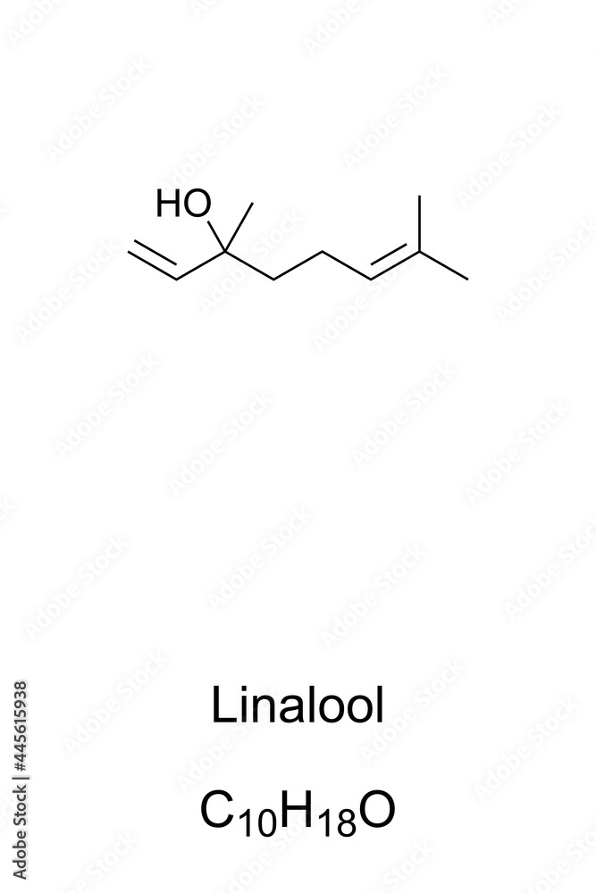 Linalool, chemical formula and skeletal structure. Organic compound ...