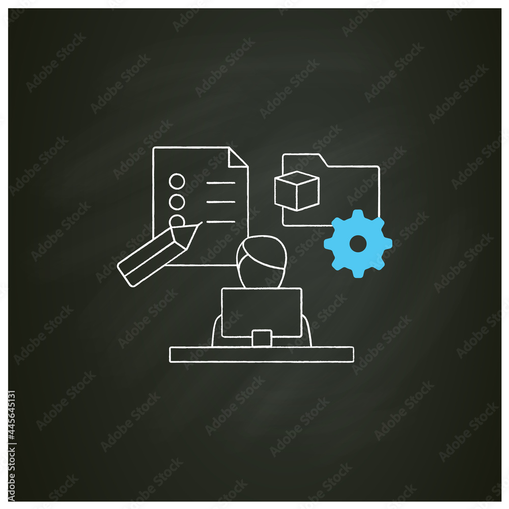Project management chalk icon.Manage all works on laptop. Planning ...