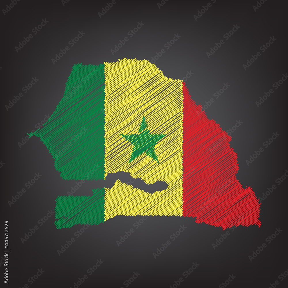 Scribble map of Senegal. Sketch Country map colors for infographic ...