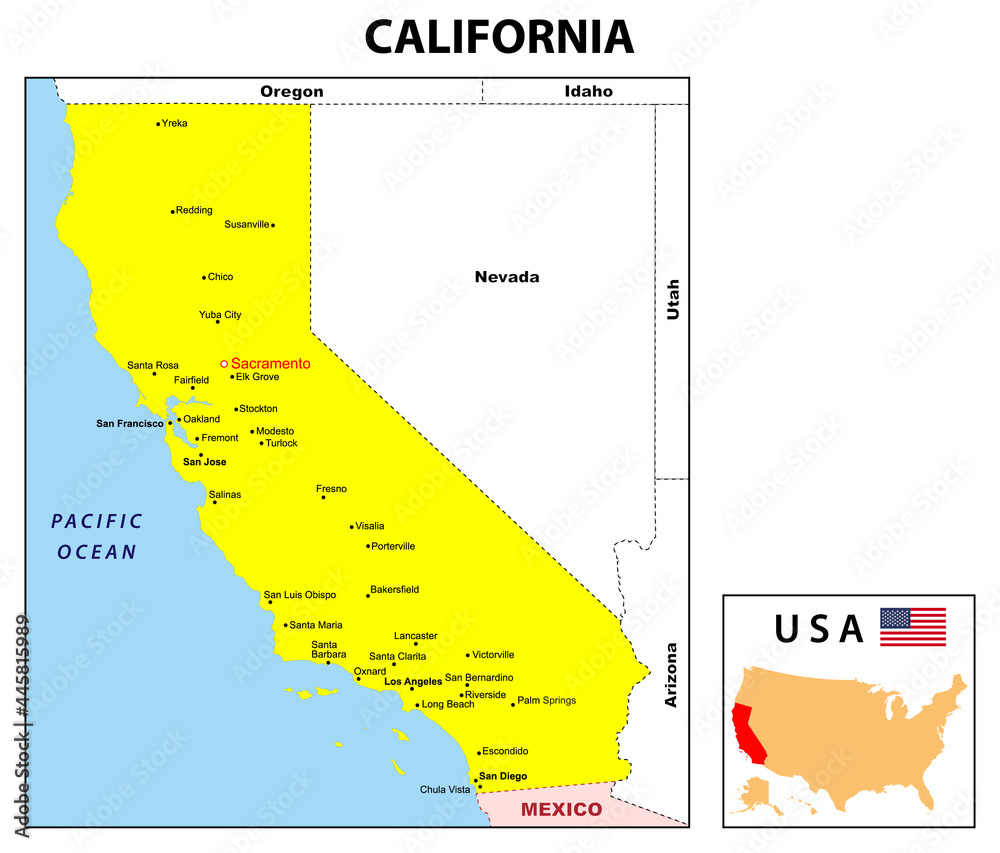 California Map. State and district map of California. Administrative ...