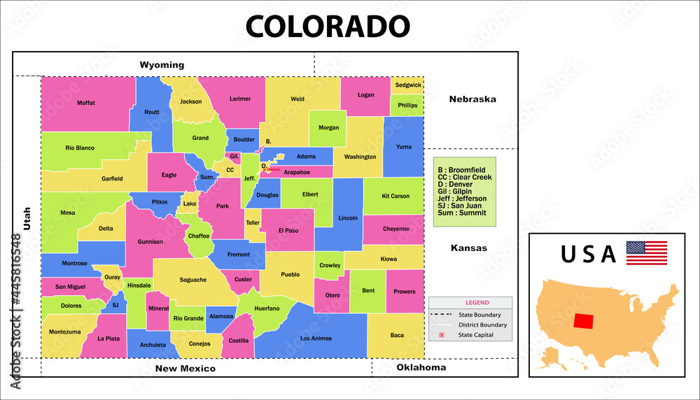 Colorado Map. State and district map of Colorado. Administrative and ...