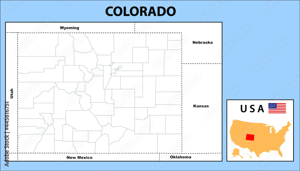 Colorado map. political map of Colorado in Outline color. District map ...