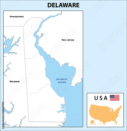 Delware map. Political map of Delware in Outline. District map with USA ...