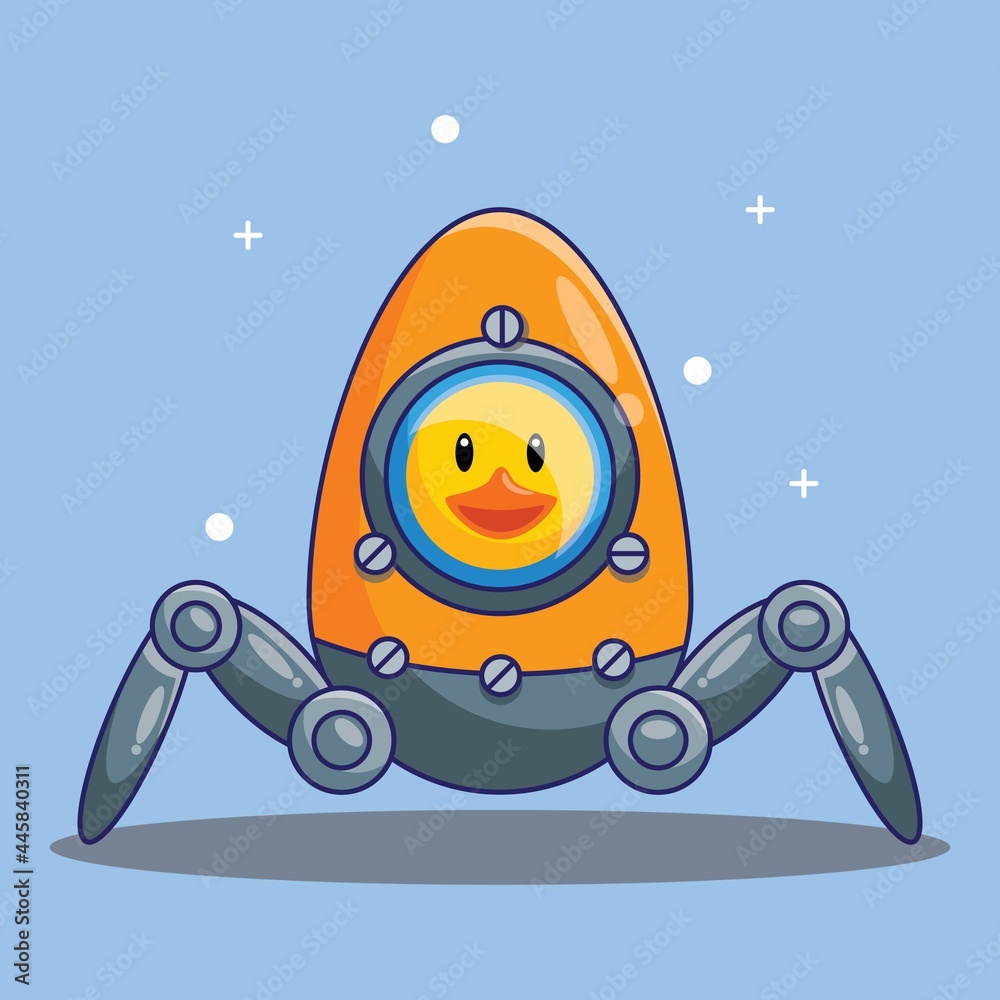 Cute Duck Astronaut Riding Space Robot Made By Egg Cartoon Vector ...