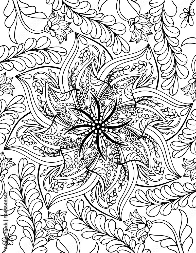 Mandala adult coloring book page. Zentangle coloring page. Stock Vector ...