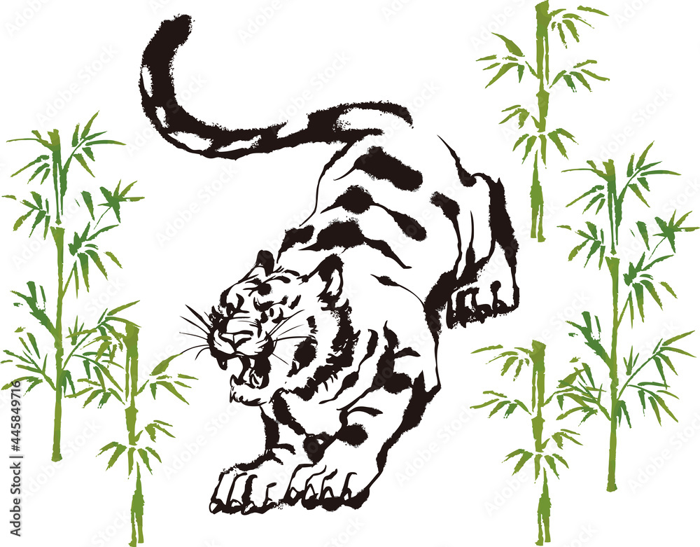 虎 トラ とら 猛虎 タイガー 寅年 寅 墨絵 水墨画 竹林 和柄 虎 トラ とら 猛虎 タイガー 寅年 寅 墨絵 水墨画 竹林 和柄