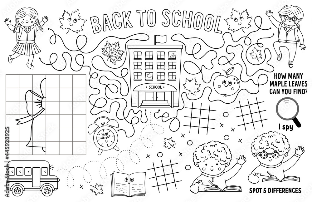 Vector back to school placemat for kids. Fall printable activity mat ...